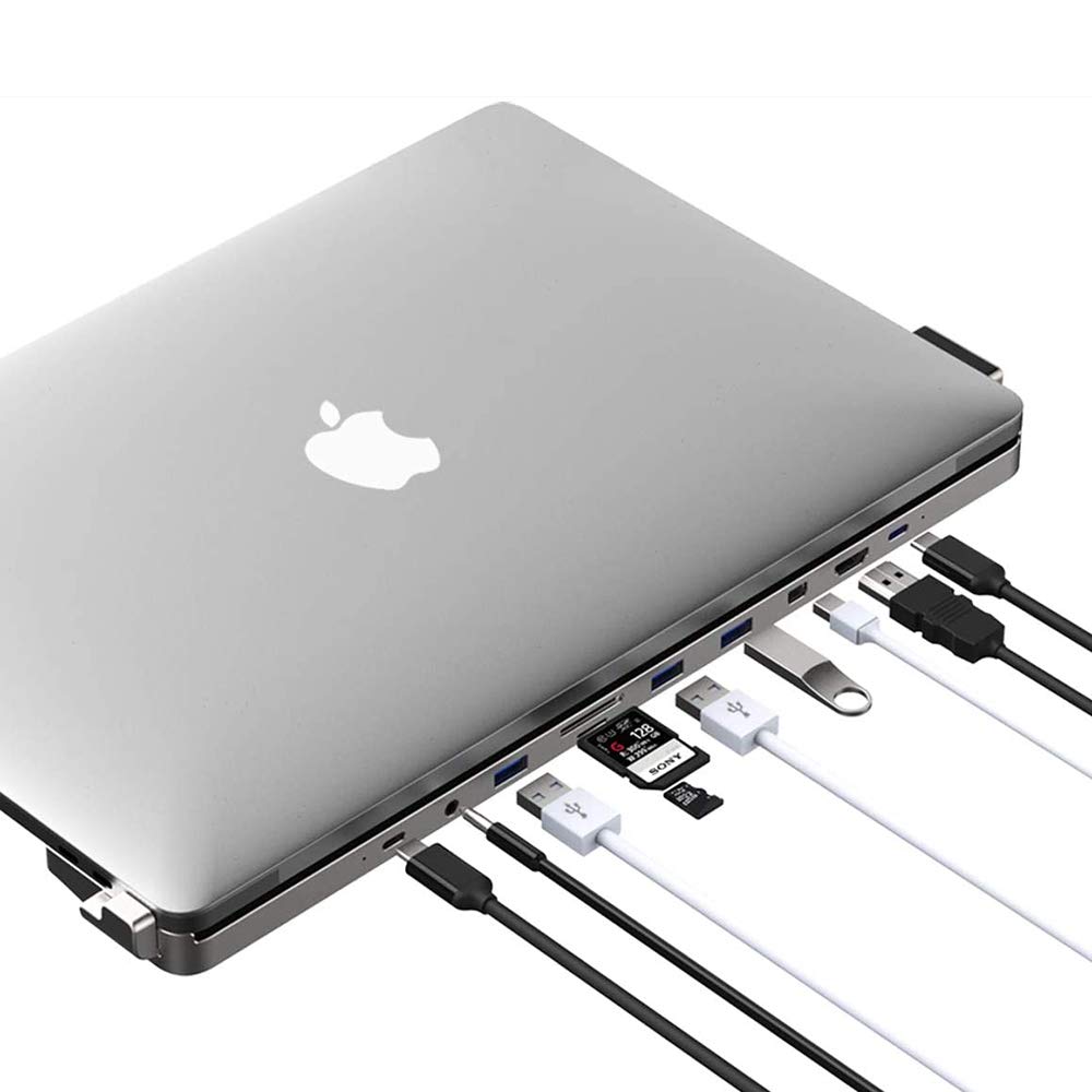 USB C Adapter Hub Multiport Laptop Docking Station,10-in-2 Dongle Type C Standard USBC Dock for New MacBook Pro 13-in [2016-2019] [Space Grey]