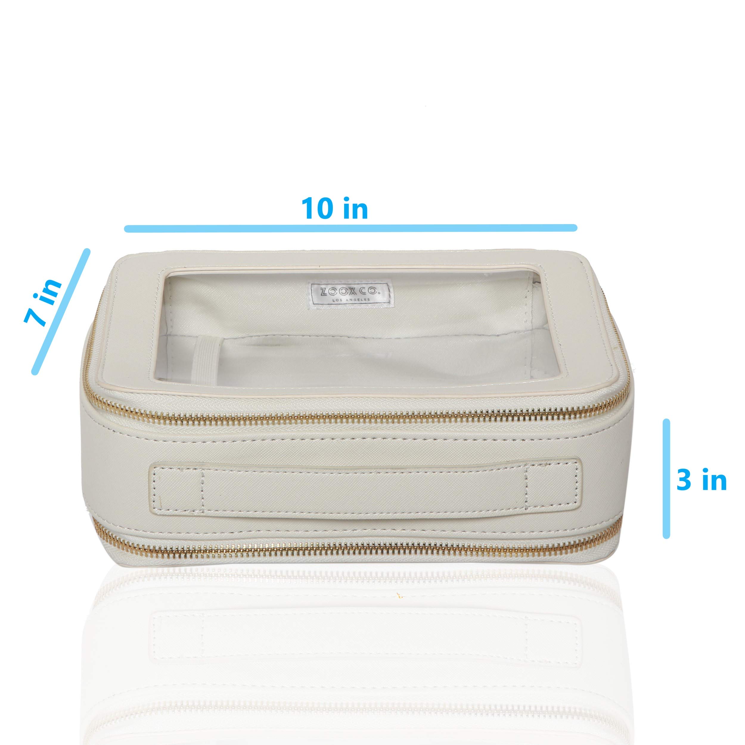 ZOOX Clear Jetset Case, Jumbo Size, 2-Layer Compartments, Chic Cosmetics Makeup Bag for Travel (White Ivory)