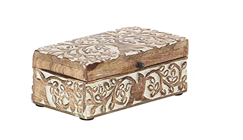 Deco 79 Mango Wood Floral Box with Hinged Lid, Set of 3 8", 10", 12"W, Brown