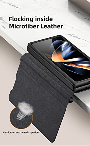 BAILI Samsung Z Fold 4 Leather Wallet Case,Samsung Galaxy Z Fold 4 Case with Card Slots,Galaxy Z Fold 4 Case with Card Holder Kickstand and Detachable Pen Slot Protective Case Carbon Fiber