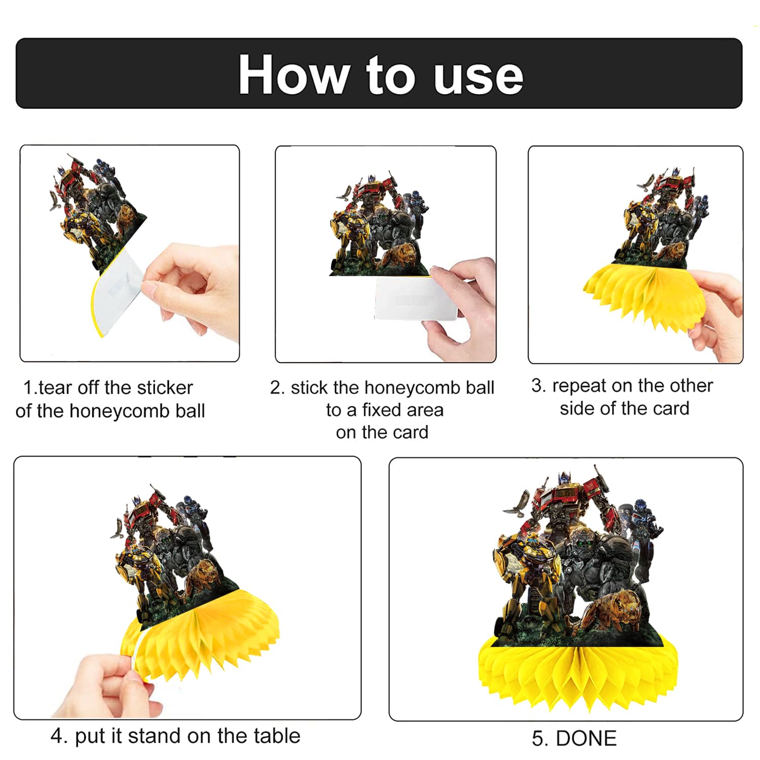 8Pcs Honeycomb Centerpieces for Transformers, Birthday Party Decoration for Transformers,Table Decorations Theme 3D