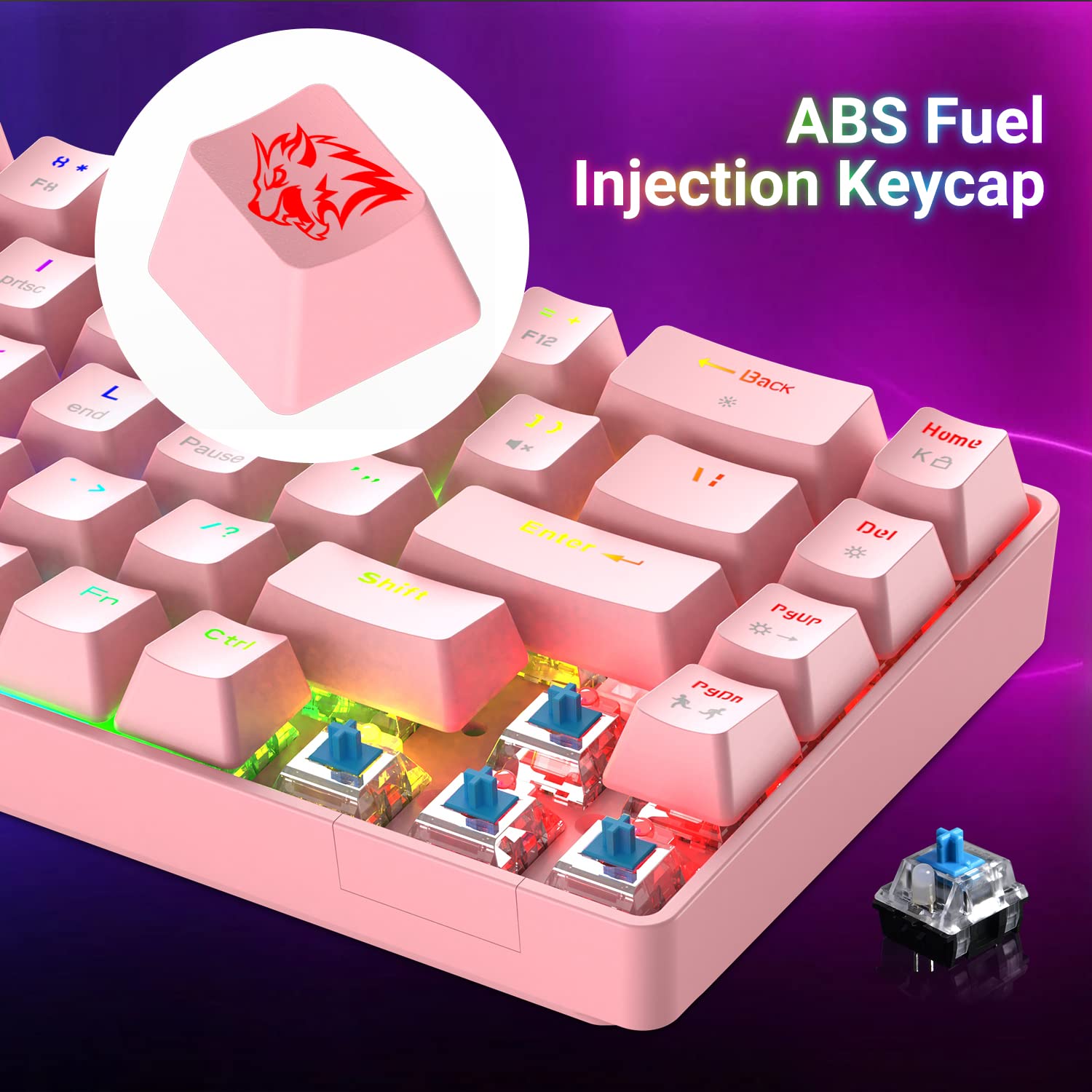 60% Ture Mechanical Gaming Keyboard and Mouse Combo Samll Mini RGB Chroma 68Key Keyboard, Detachable USB Type-C Cable,Lightweight 6400DPI Honeycomb Mouse Compatible with PS4,Xbox,PC,Laptop,MAC