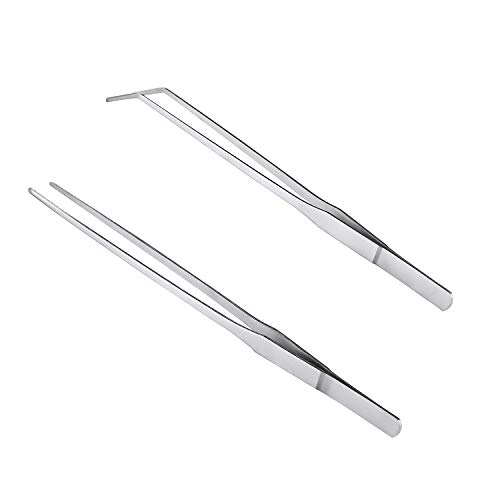 Daimay Aquarium Tweezers Stainless Steel Feeding Straight Tweezer Aqua Scaping Curved Tweezer for Fish Tank Aquatic Plants 10.6" Long