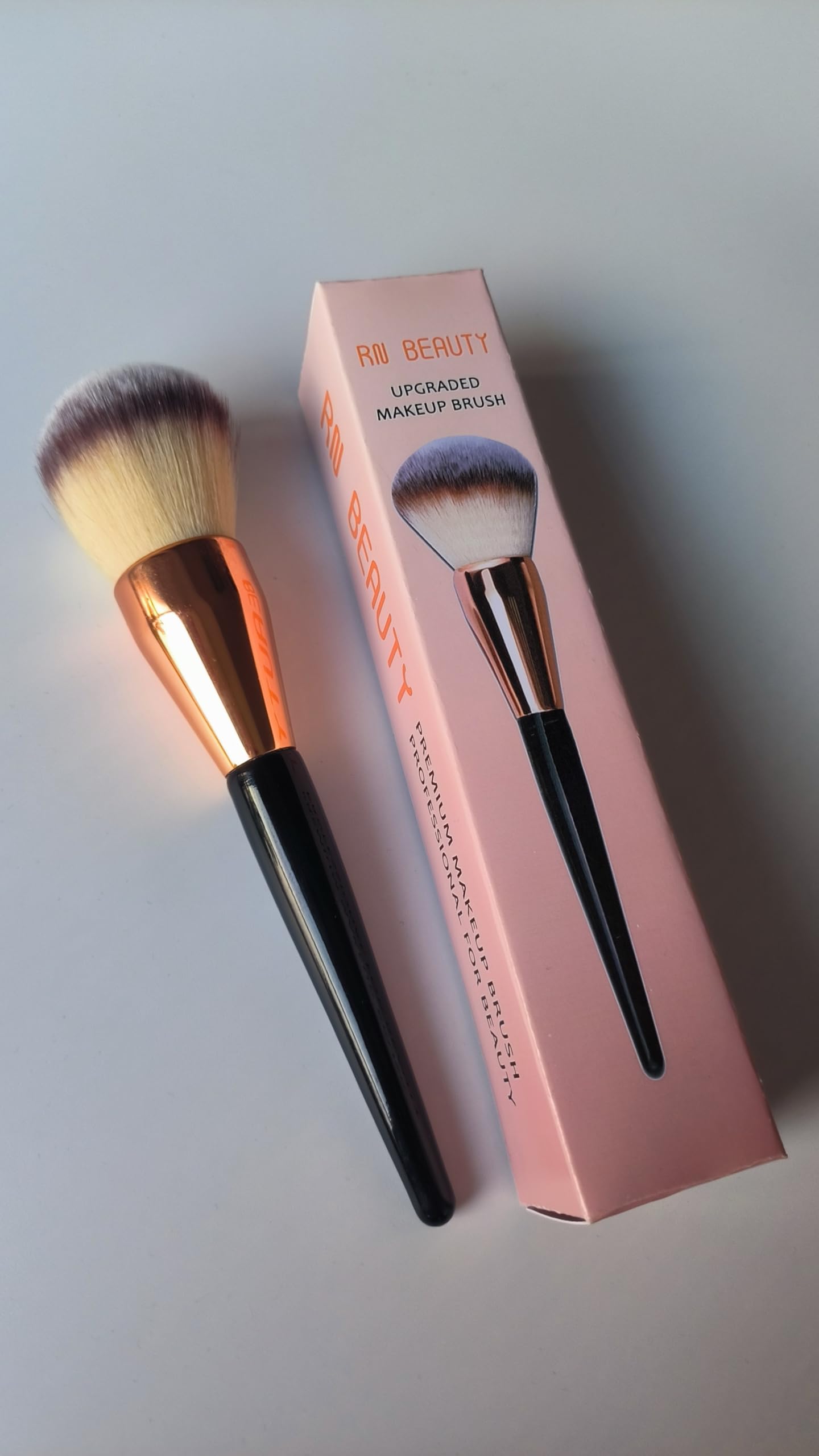 RN BEAUTY Makeup Brushes Large Powder Brush Foundation Blush Bronzer Contour Face Blender Mineral Blending Buffing Cosmetics Kabuki Full Coverage (Rose Gold/Black) 1 Count (Pack of 1)