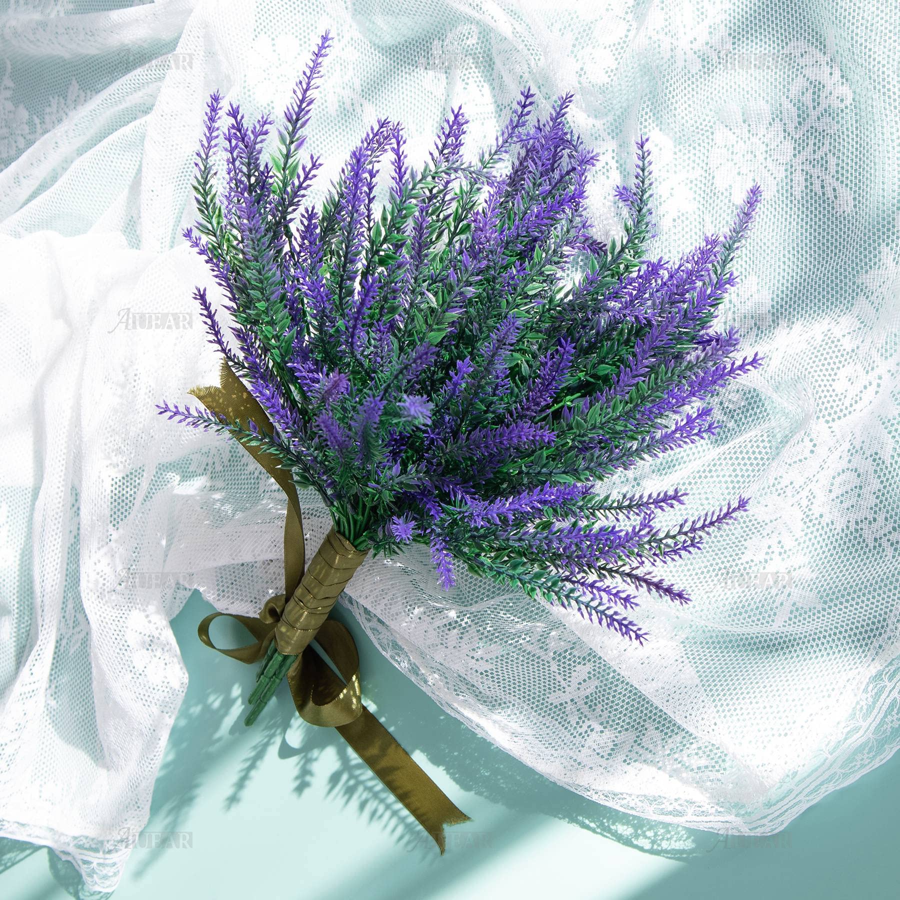 AUEAR, Artificial Lavender Flowers Plants Fake Shrubs Greenery Bushes Faux Plastic Purple Flower for Bouquet Home Wedding Garden Kitchen Indoor Outdoor Decor (12 Pack)