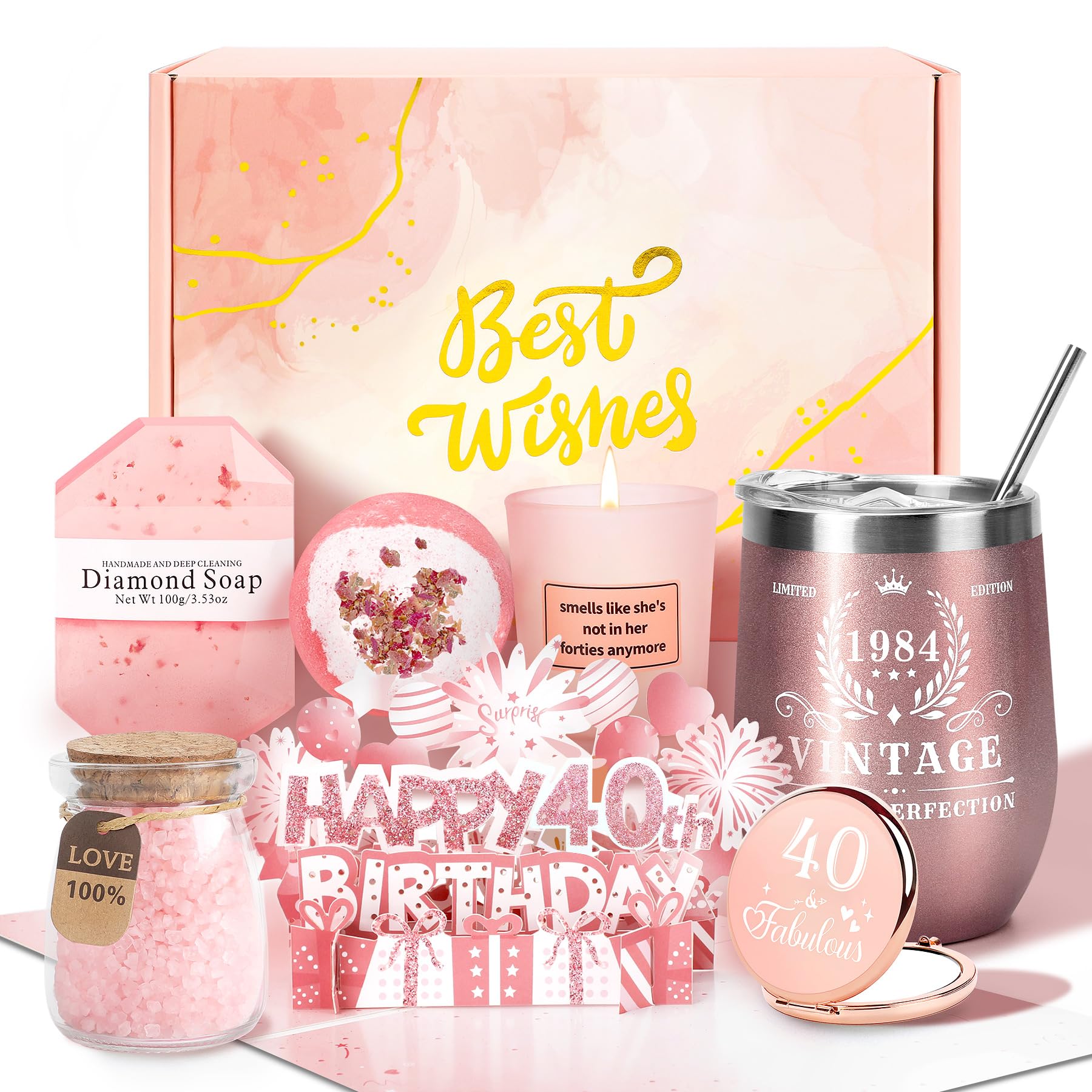 40th Birthday Gifts for Women, 40 Years Old Idea for Her, Vintage 1984 Unique Wine Tumbler for Mom Sister Female Friends Wife Aunt
