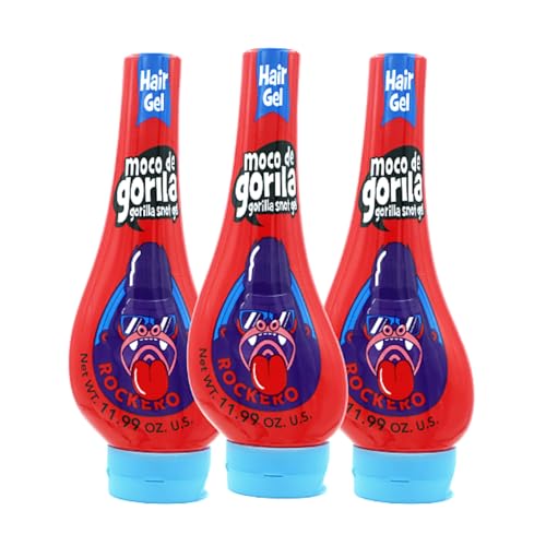 Moco de Gorila, Explosive Rocker Hair Styling Gel, Long-Lasting Hold, Reactivatable with water, 3-Pack of 11.92 Oz Each, 3 Squeezable Bottles.