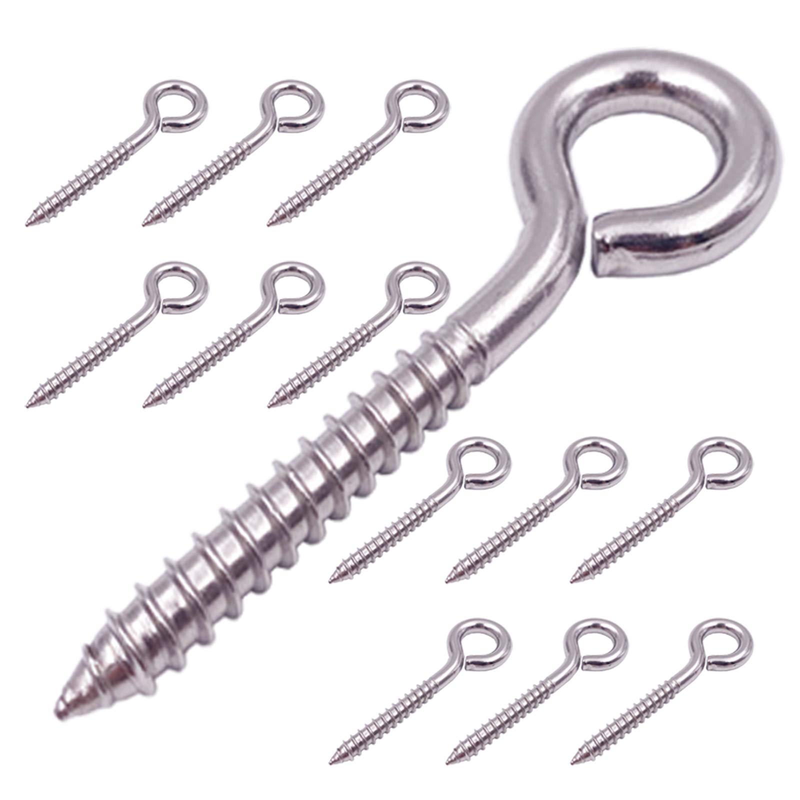 ZUSFUL 12-Pack 304 Stainless Steel Screw Eyes, Heavy Duty Screw in Eye Hooks Ring for Yoga, Swing Chair, Indoor & Outdoor, Self Tapping, 3.2"
