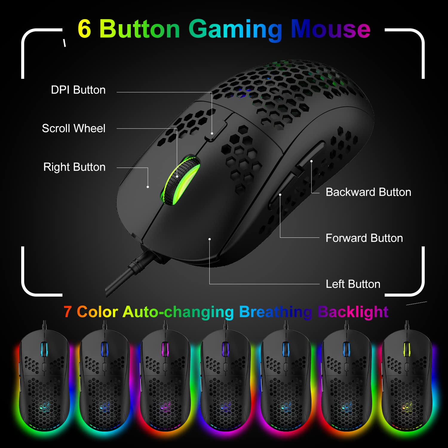 60% Wired Gaming Keyboard and Mouse Combo,Compact RGB Backlit Mini Mechanical Feel Keyboard Converter Adapter,RGB 6400 DPI Lightweight Gaming Honeycomb Shell Mouse for Xbox,PC,Laptop,MAC