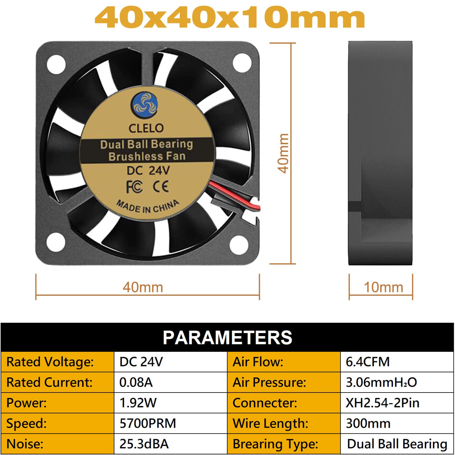 4 Pack 4010 Fan 40mm 24V Dual Ball Bearing Brushless Quiet Cooling Fans for 3D Printer Ender 3 Pro (40mmx40x10mm,2PIN)