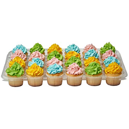 Decony 24 Compartment cupcake containers plastic disposable Cupcake Boxes muffin carrier - Great for high topping - 5 pc. - 24 slot each - Plus White standard size baking cups.