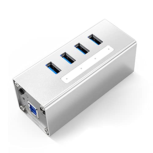 SHYPT Aluminum 4 Port USB3.0 Splitter USB HUB Support BC1.2 Charging with 12V2A Power Adapter for Laptop PC Accessories (Color : Silver)