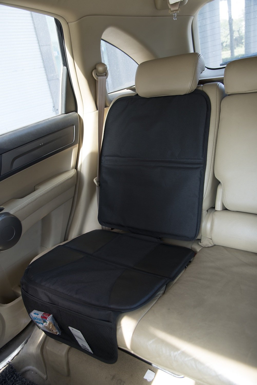 AutoMuko Car Seat Protector, for Baby Seat with Mesh Pockets Keeps Your Car Seat Tidy and Neat - Prevents Skid Marks, Wears and Tears (with One-Year Limited Warranty), Black