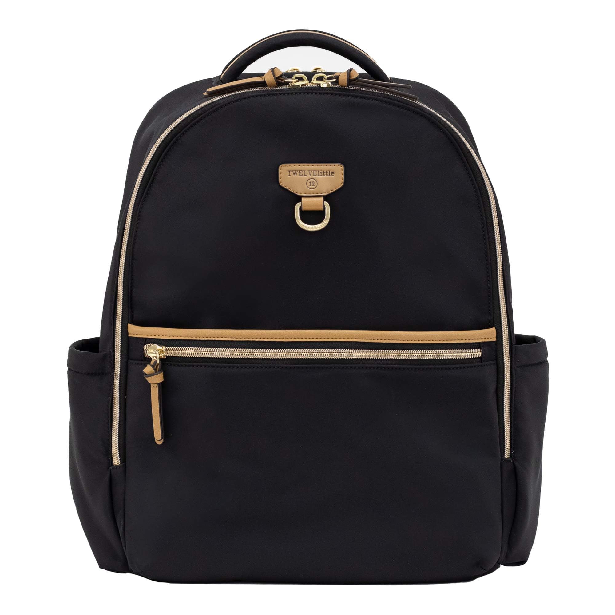 TWELVElittle On The Go Diaperbag Backpack in Black Tan - Includes Changing Pad and Stroller Clips. Diaper Bag Backpack for Moms or Dads