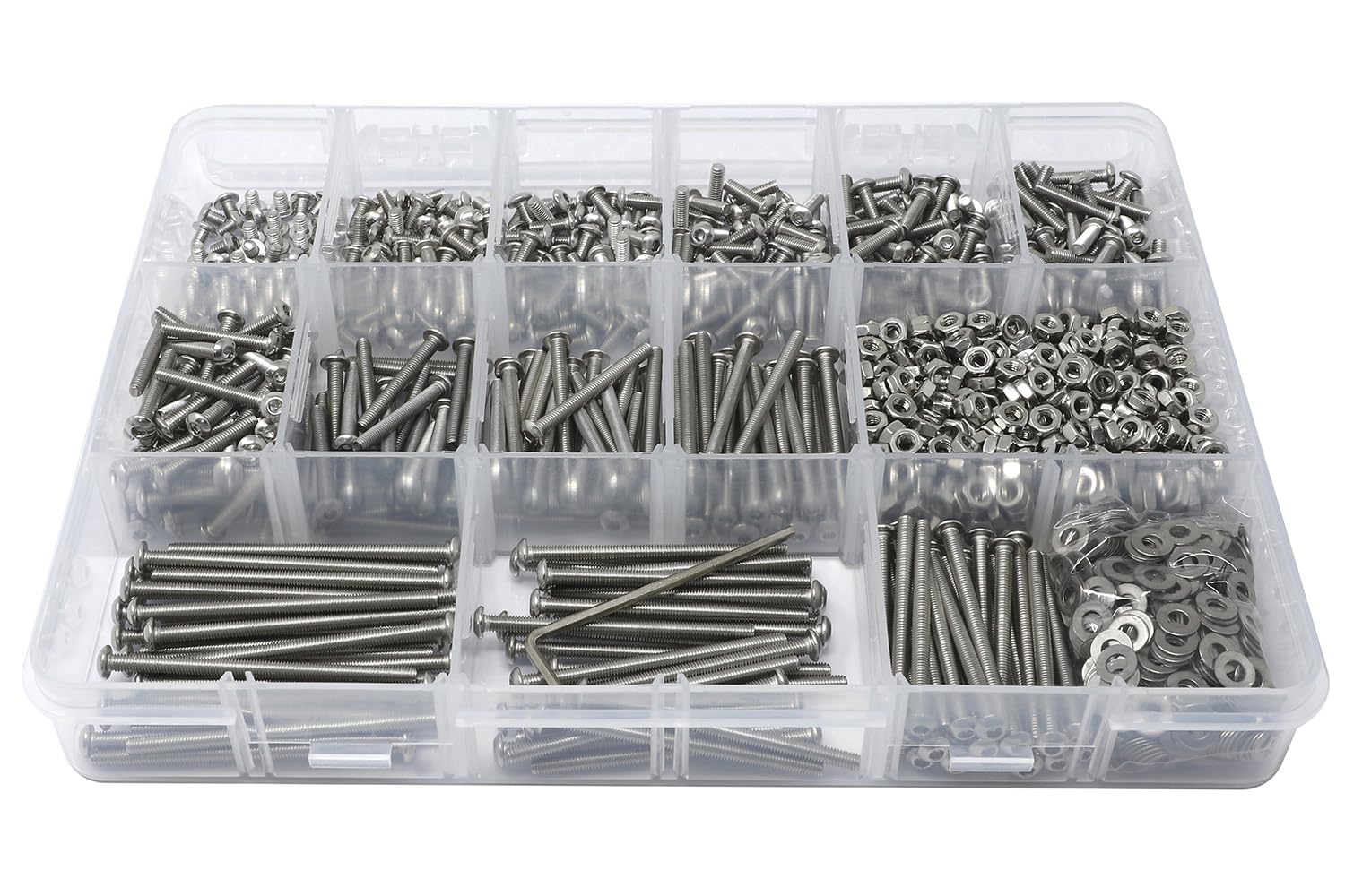 iexcell 1500 Pcs M3 x 4/6/8/10/12/16/20/25/30/35/40/45/50 Stainless Steel 304 Hex Socket Button Head Cap Screws Bolts Nuts Washers Assortment Kit