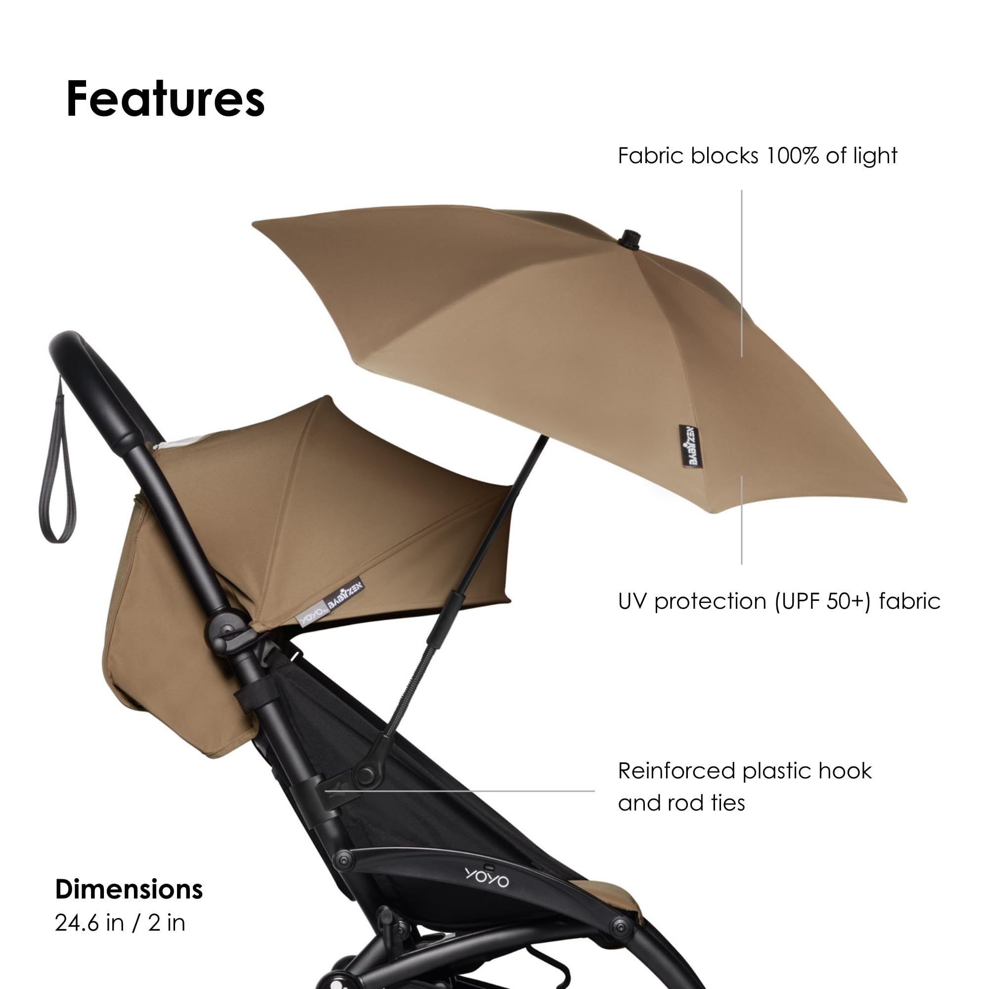 BABYZEN YOYO Parasol, Toffee - UPF 50+ Protection - Compatible with The 0+ Newborn Pack, Bassinet, Car Seat & 6+ Color Pack