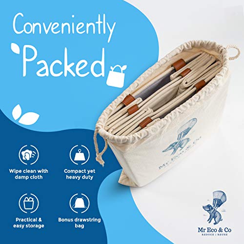 Mr Eco&Co Reusable Grocery Bags Heavy Duty - 4 Pack of Washable, Reusable Shopping Bags Made From Strong, Sturdy Leather Handles and 100% Cotton Canvas, Perfect for Shops, Markets or Storage