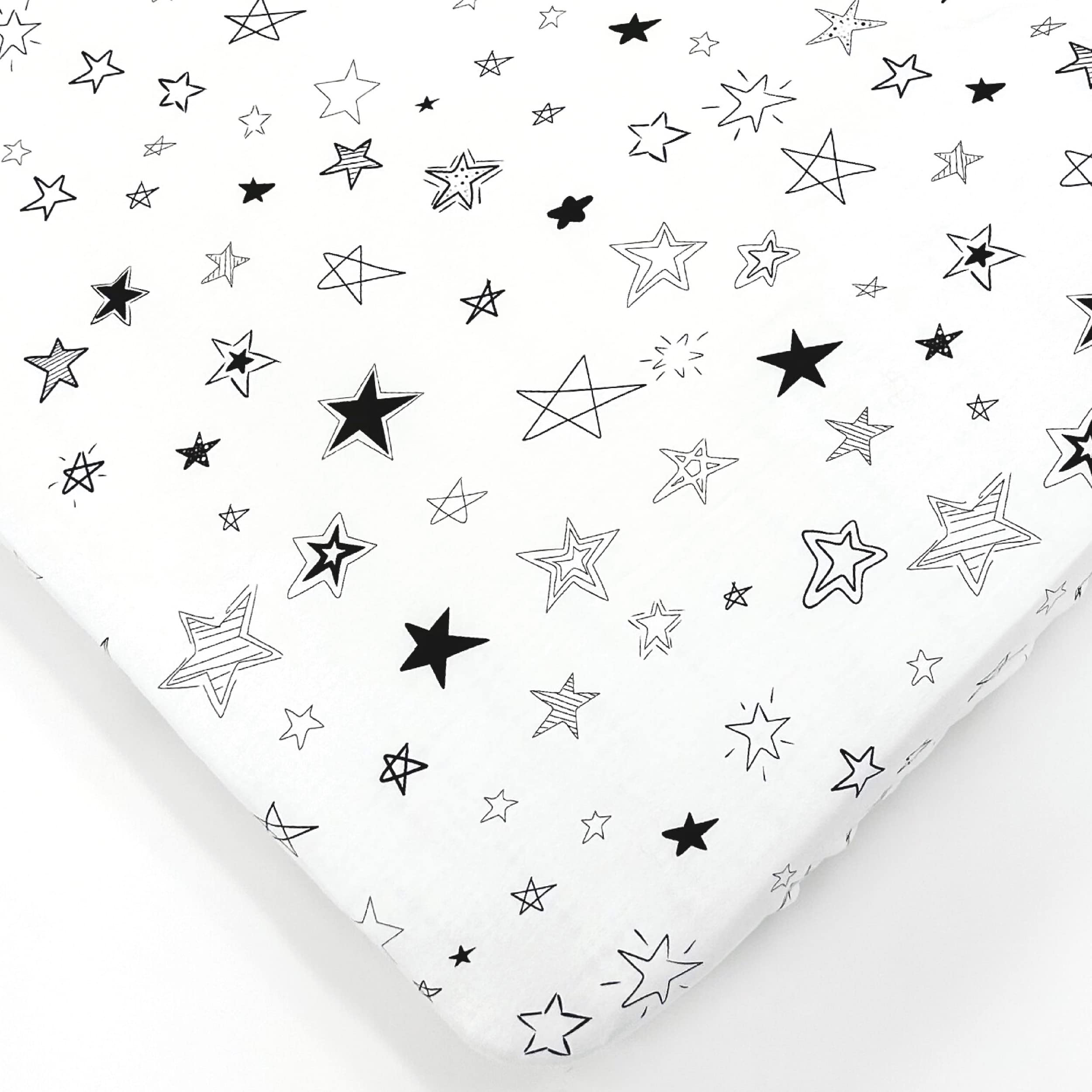 Norani Baby Crib Sheets | Fitted Mattress Cover for Toddler Bed with Full Elastic Trim & 8ā Deep Pockets | Soft & Breathable Cotton | Infant & Nursery Bedding & Mattresses | Black and White Stars