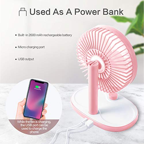 SmartDevil 6.5β Small Desktop Fan, Personal Desk Fan With Storage Function, 2600 mAh Battery Operated Table fan, Smart Timing Function, Stepless Speed Regulation, for Home, Office, Bedroom, Pink