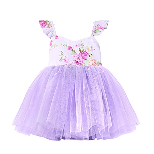 Flofallzique Purple Little Girl Dress Summer Toddler Tutu Birthday Fancy Party Girls Clothes(4T, Lavender)