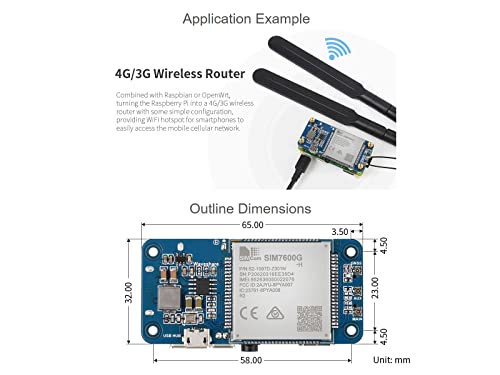 Waveshare SIM7600G-H 4G HAT (B) for Raspberry Pi Supports LTE Cat-4 4G/3G/2G GNSS Positioning Global Band