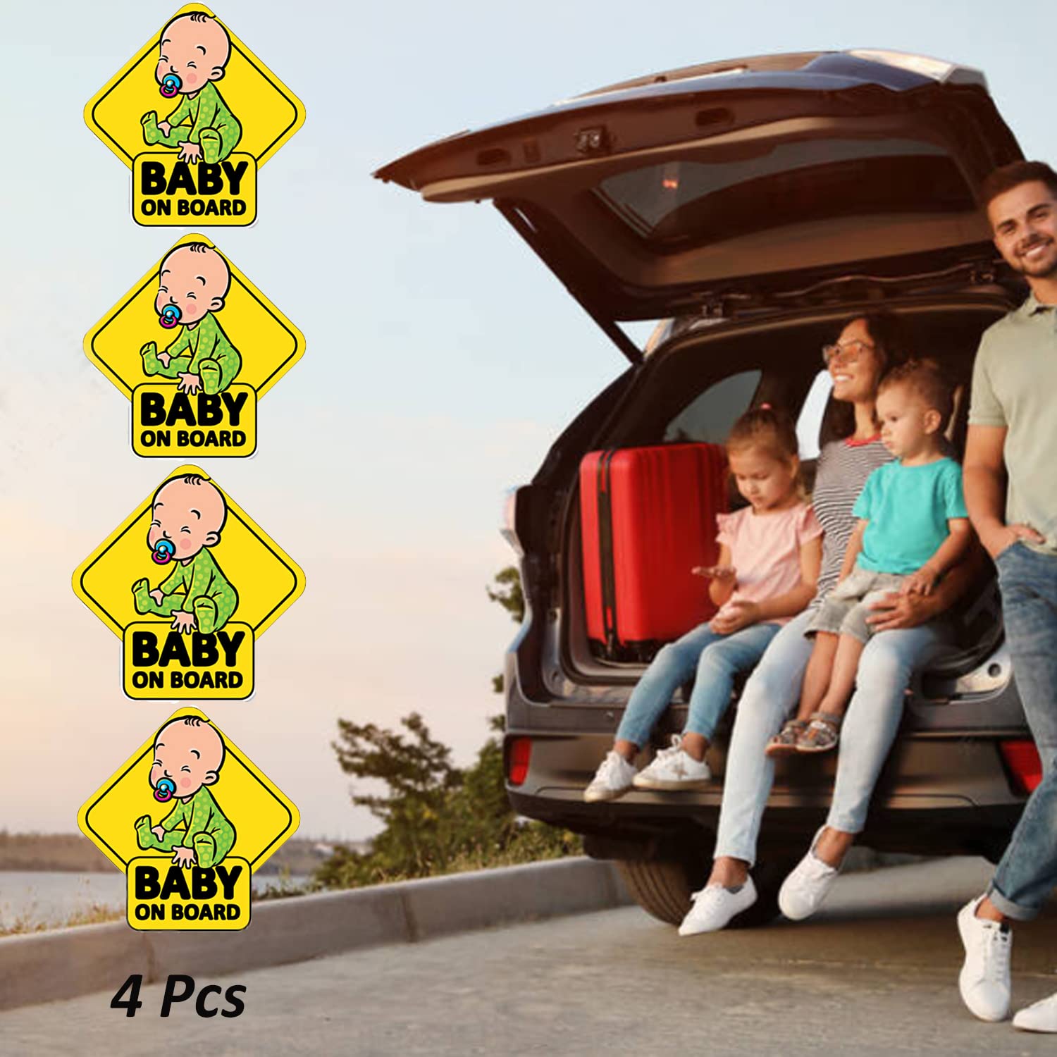 4 Pack Baby On The Car Sign Stickers,PET Material Stickers,Easy to Apply and Remove Handicap Stickers 5.5inchX5.5inch