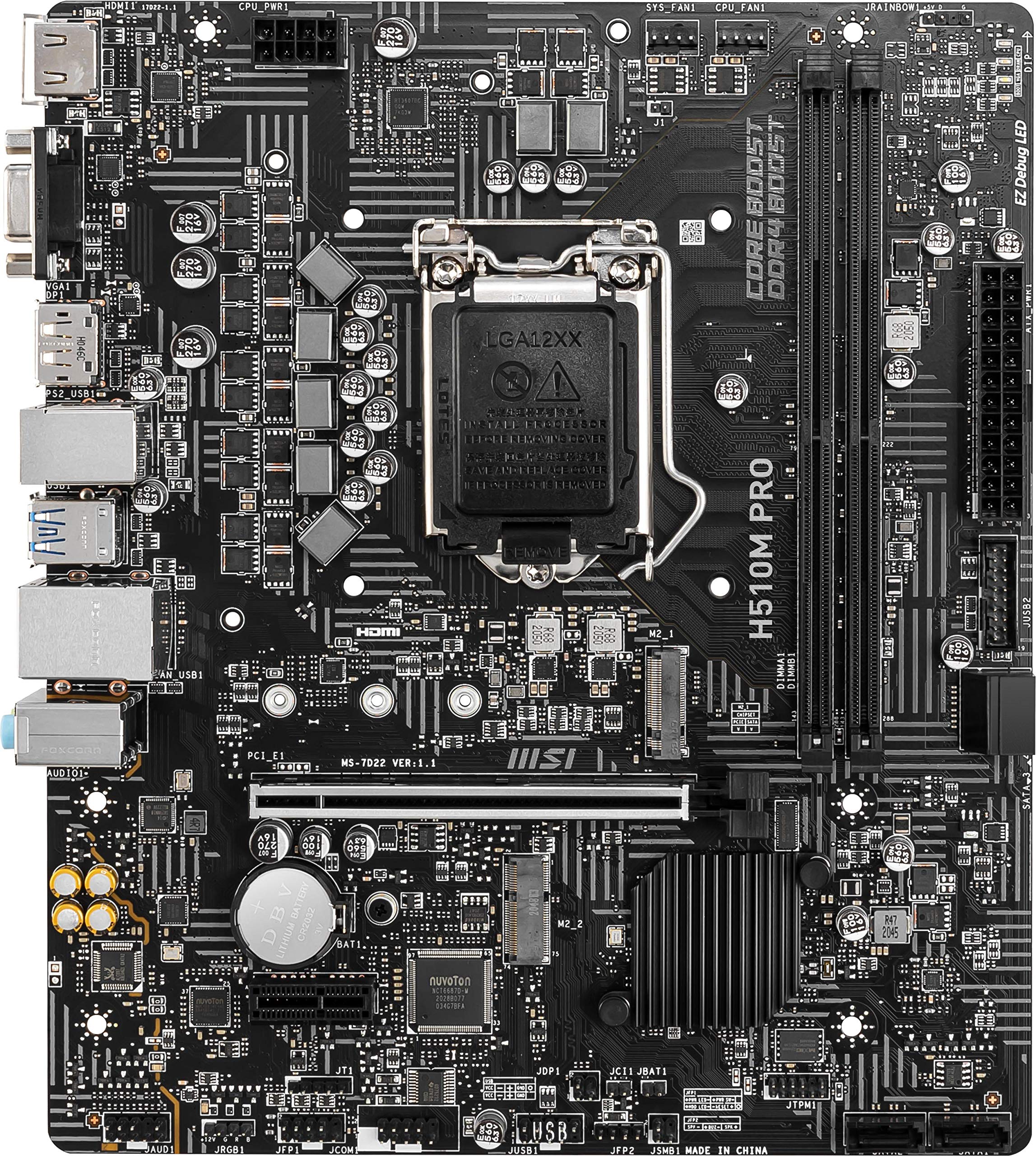 MSI H510M PRO ProSeries Motherboard (mATX, 11th/10th Gen Intel Core, LGA 1200 Socket, DDR4, PCIe 4, M.2 Slot, USB 3.2 Gen 1, 1Gbps LAN, D-SUB/DP/HDMI)