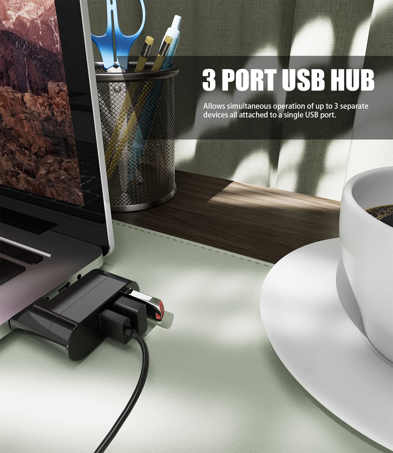 USB Port Splitter,3 port USB 2.0 hub Dock [90°/180° Degree Rotatable] for for Windows Laptop, Xbox, Wii,PS3, PC, MAC, Mac Book, Tablet, Tab - Black