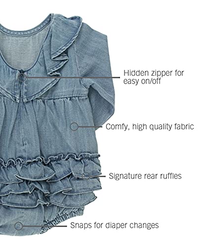 RuffleButts® Baby/Toddler Girls Light Wash Denim V-Back Bubble Romper - 0-3m