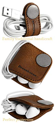 ELFRhino Earphone Organizer Genuine Leather Headphone Headset Earbuds Cord Wrap Winder Cord Manager Cable Winder Holder Keeper Manager Management(Coffee, Pack of 2)