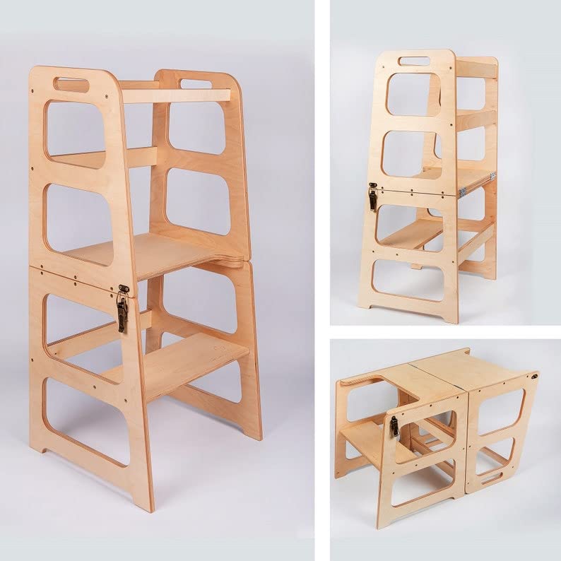 Montessori Learning/Helper Tower 3-in-1 Stool, Desk and Chalkboard. Easy to Assemble and Durable Construction for Long-Lasting use