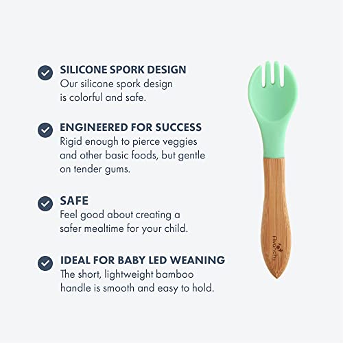 Avanchy Baby Fork Set, Bamboo and Silicone Spork Utensils, Toddler Baby Led Weaning Silverware Cutlery Flatware, Kids First Self Feeding, 2 Pack, 5 Pack, with Pink Fork