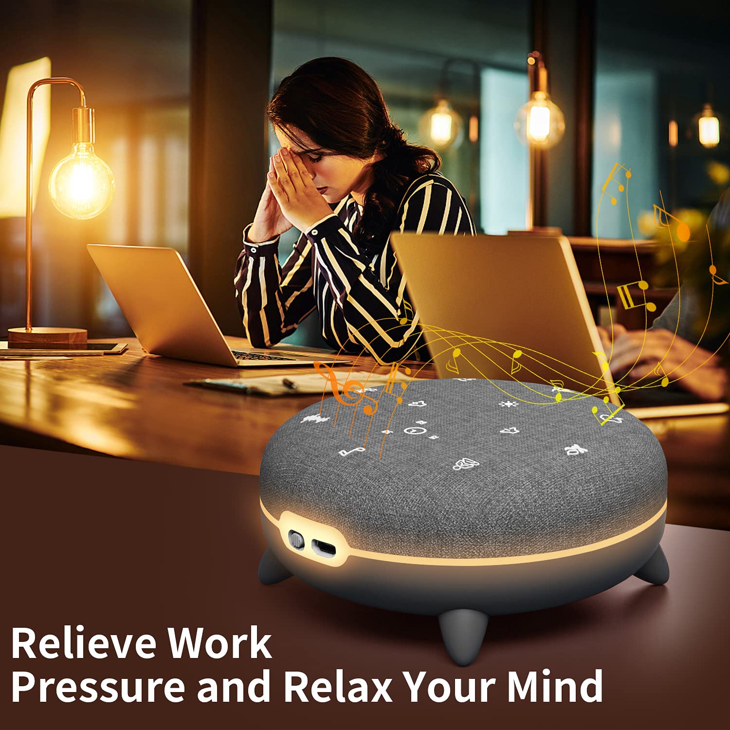iHoven Portable Sound Machine, White Noise Sound Machine with Night Lights 7 Soothing Natural Sounds Sleep Timer Rechargeable Bluetooth Spearker for Adults Baby Kids Sleeping Relaxation