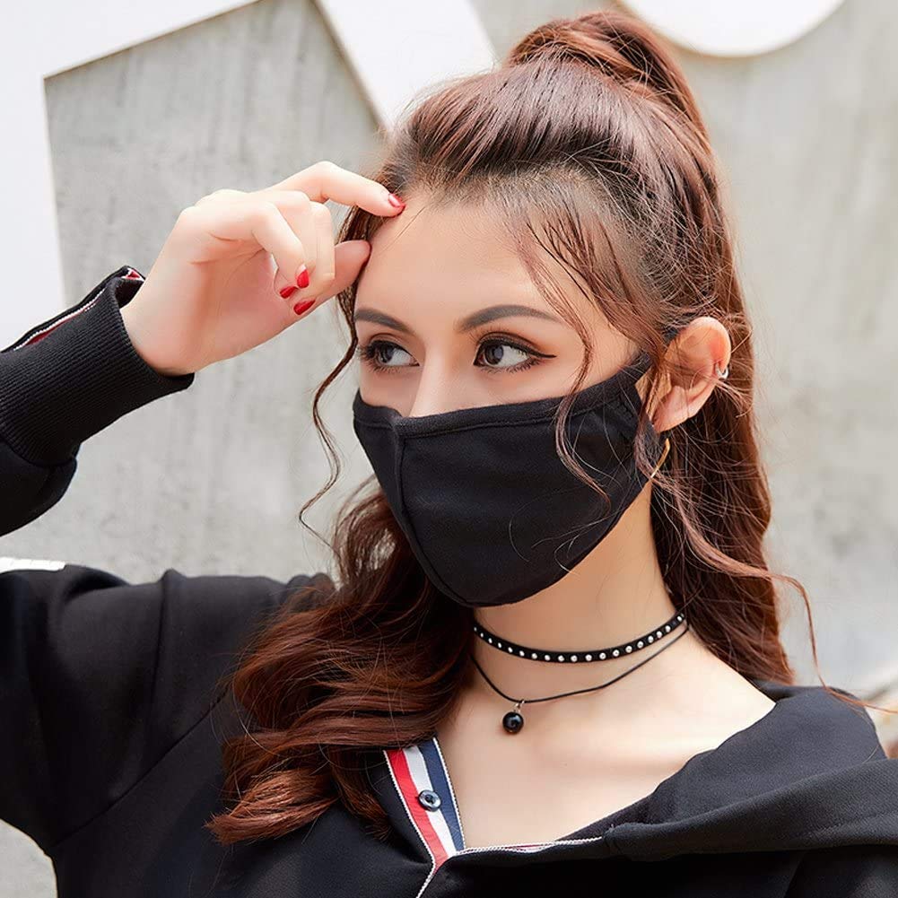 Forno 5 Pack Face Masks,Unisex Face Mask with Adjustable Nose Bridge,Black Dust Cotton, Washable Reusable Cloth for Adults【USA seller】