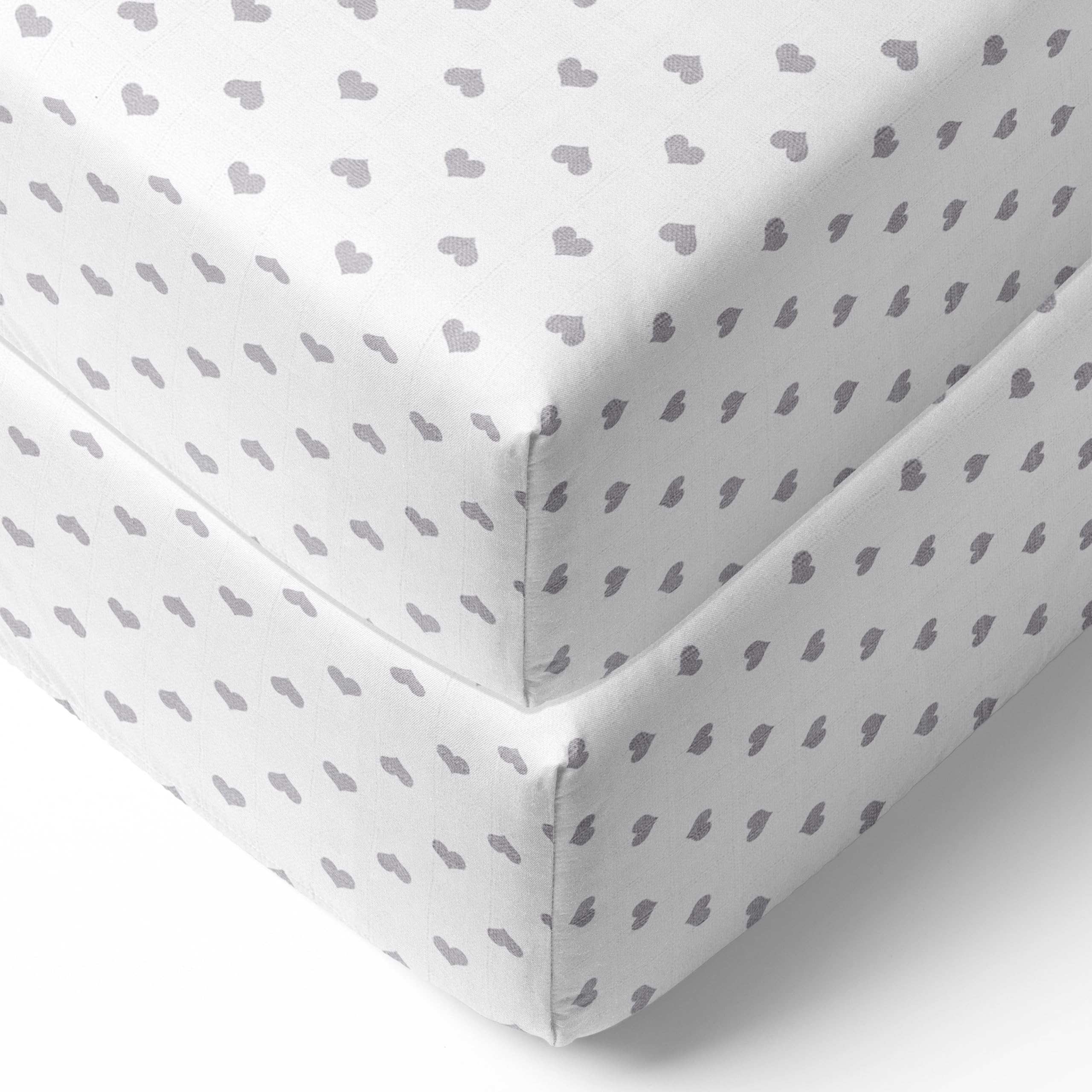 Bacati - 2 Pack Love/Aztec/Arrows/Hearts Silky Soft Breathable 100% Cotton Muslin Baby Crib Fitted Sheets - Fits Standard 28 x 52 x 5 Crib & Toddler Mattresses (Hearts, Grey)