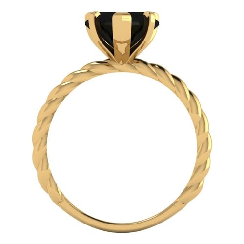 2ct Heart Cut Solitaire Rope Twisted Knot Natural Black Onyx Engagement Bridal Promise Anniversary Ring 18K Yellow Gold 7.5