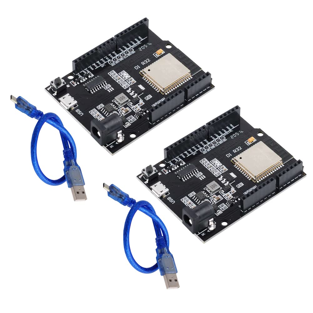 DIYmall U R3 D1 R32 Development Board ESP32 CH340G WiFi+BT Wireless Module 4MB Flash with USB Cable for Arduino (Pack of 2)