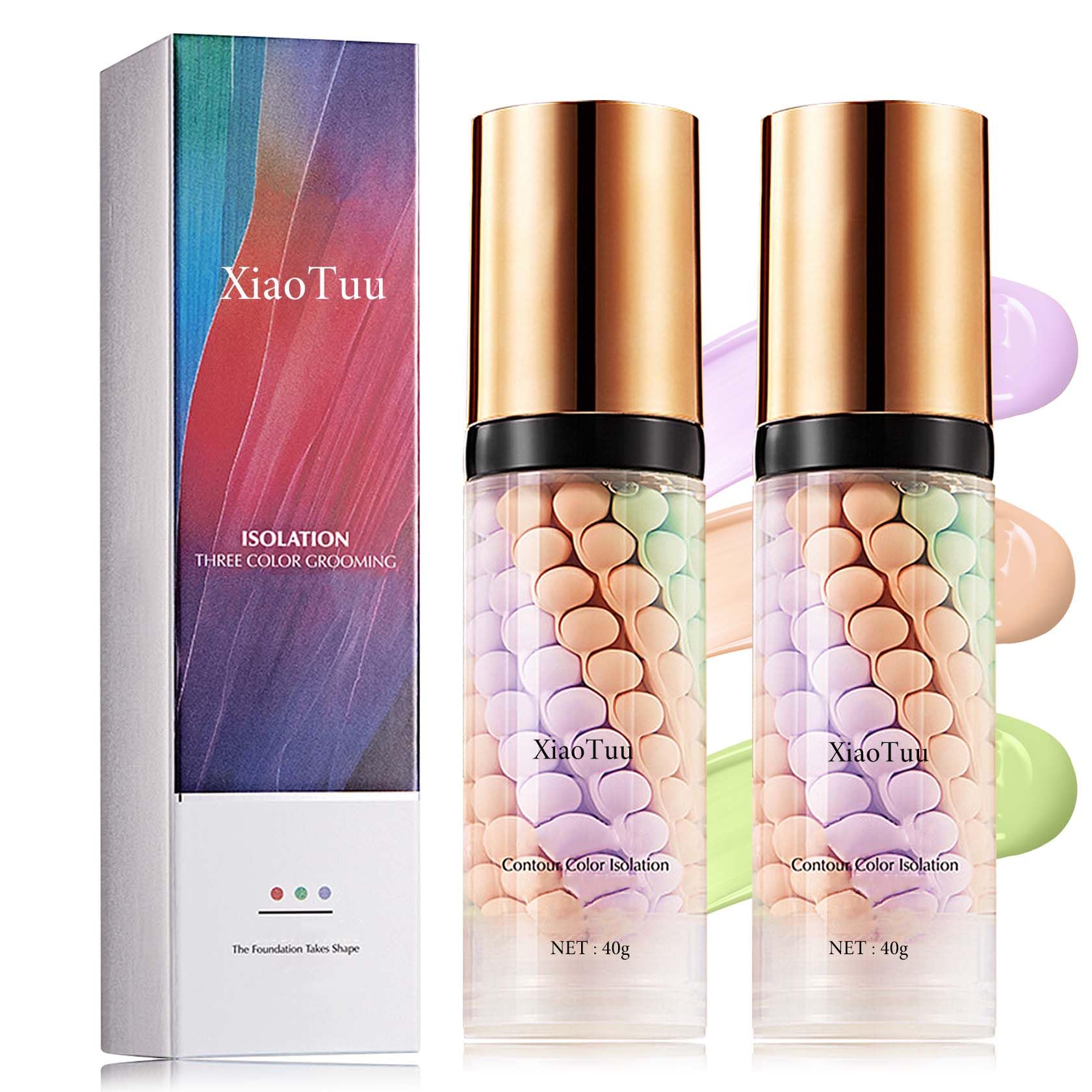 2Pcs Color Correcting Facial Serum,Isolation Cream,Pore Primer,Invisible Pore,Skin Tone Correcting,Moisturizing Concealer Foundation Face Makeup Brightening Primer Base