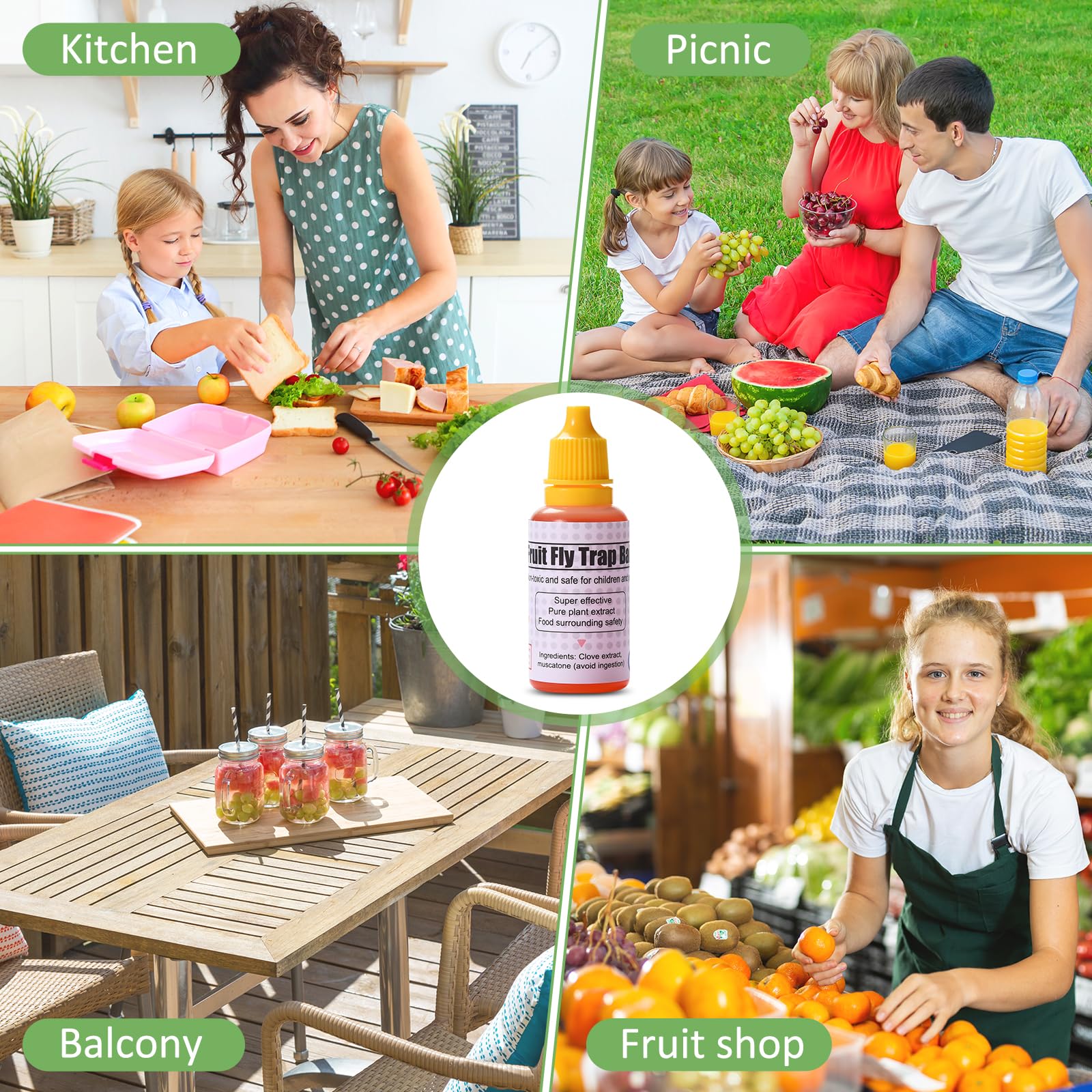 4 Pack Fruit Fly Trap Refill Liquid Only, Fruit Fly Trap for Indoors Bait Refill, Ready-to-Use Natural Fruit Fly Killer Liquid Bait for Home, Kitchen & Dining Area Non-Toxic for Kids & Pets