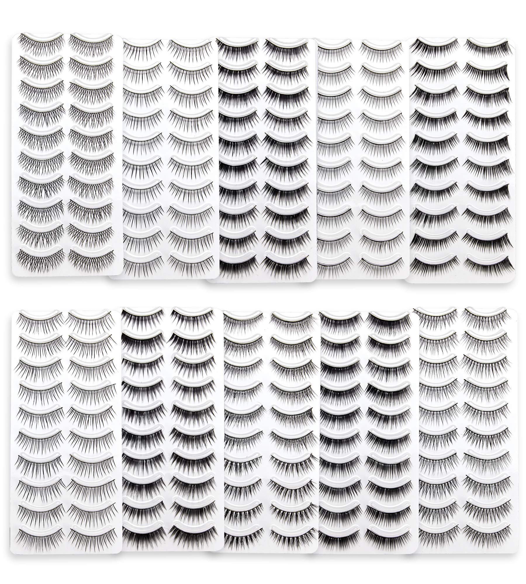 Celeb Beauty Eyelash Splashes 100 Pair Faux Lashes Variety Pack – Reusable Fake Eyelashes in 10 Styles – Hypoallergenic Strip False Lashes Set with Soft Natural, Fluttery Wispies, & Dramatic Falsies