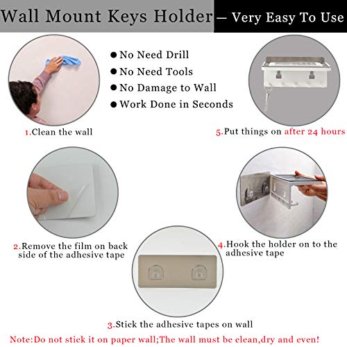 JDGOOMA Wall Mount Entryway Storage Organizer Small Stick On Key Holder Mail Letter Sorter Adhesive Wall Shelf with 5 Hooks -Leash,Keys Holder for Entryway,Mudroom,Hallway,Kitchen(Gray)