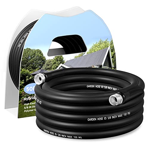 Famyards Garden Hose 50FT, 5/8'' Water Hose Drinking Water Safe Lead-free, No Kink and Leak Garden Hose For RV, Trailer and Camping, Black
