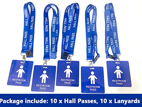 Hall Pass Lanyards with Card Passes,Unbreakable School Classroom Passes Set for Teacher Parents (Hall Bathroom Library Office & Nurse), 10 Pcs (Boys' Restroom Pass)