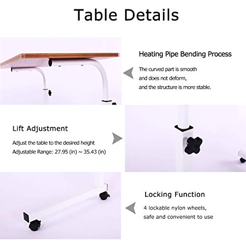 Fancasa Laptop Cart 31.5" Mobile Table Movable Portable Adjustable Notebook Computer Stand with Wheels (Teak)