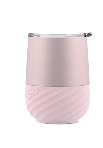 Ello Clink Vacuum Insulated Stainless Steel Tumbler - Wine Glass with Silicone Protection Coaster, 12oz , Pink Satin