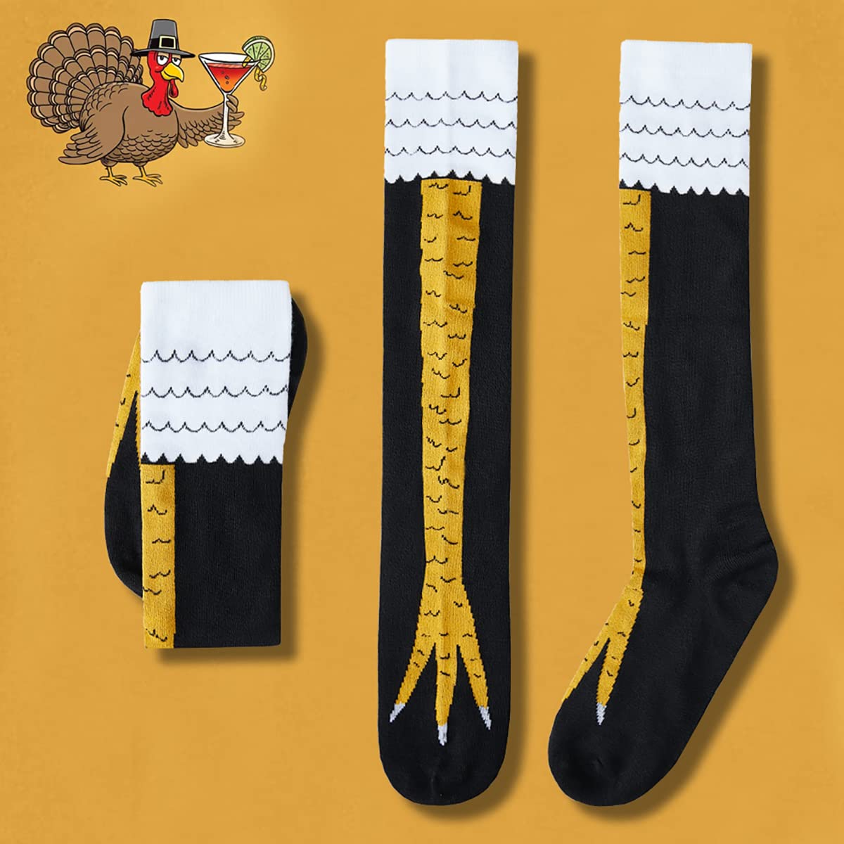 2-Pack Novelty Funny Crazy Socks Chicken Leg Socks Womens Mens Knee-High Turkey Socks Funny Gifts (Large, Black)