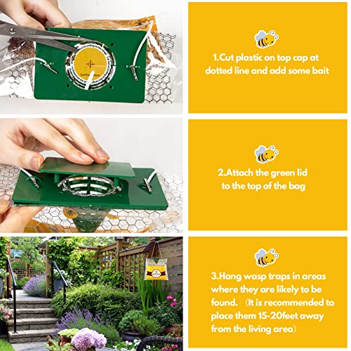 4 Pack Wasp Traps Outdoor Hanging,Wood Bee Killer, Hornet & Yellow Jacket Traps, Fly Bag Traps for Outside