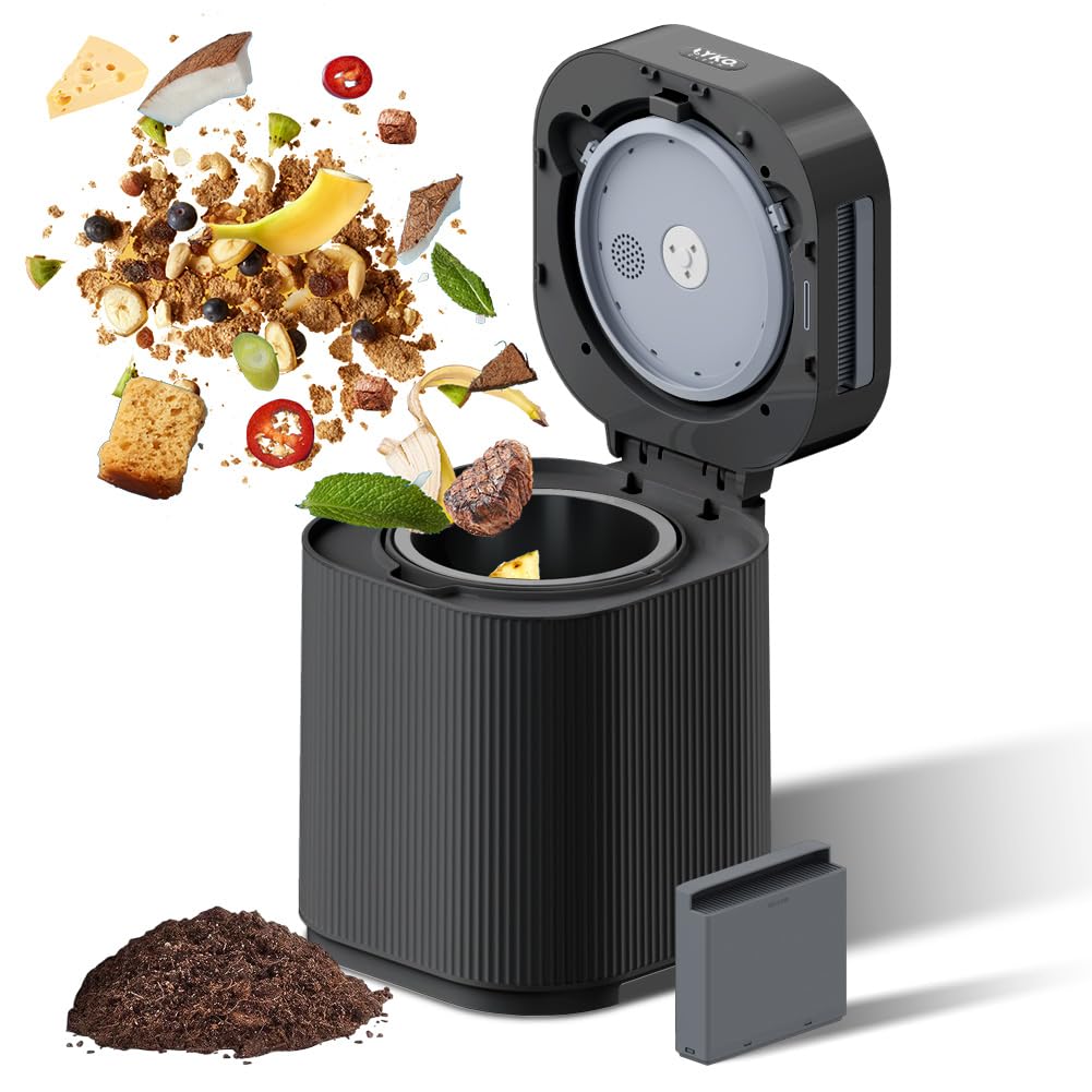 2023 Upgraded Electric Composter for Kitchen, 2.5L Smart Countertop Composter Indoor Odorless with UV lamp and Replaceable Carbon Filter, Turn Food Waste and Scraps into Dry Compost Fertilizer (Black)
