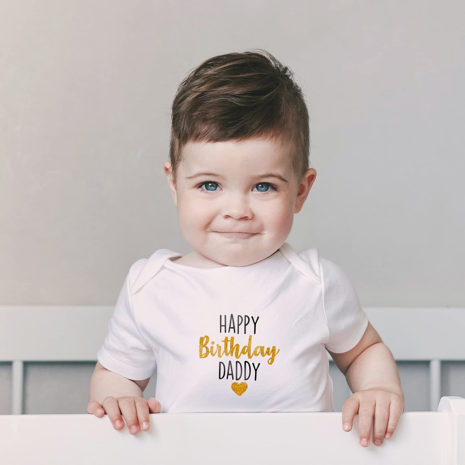 Organic GOTS Certified Baby Onesie Unisex Bodysuit 0-18 months - Happy Birthday | Present Gift (Gold - Happy Birthday Daddy, 0-3 Months)
