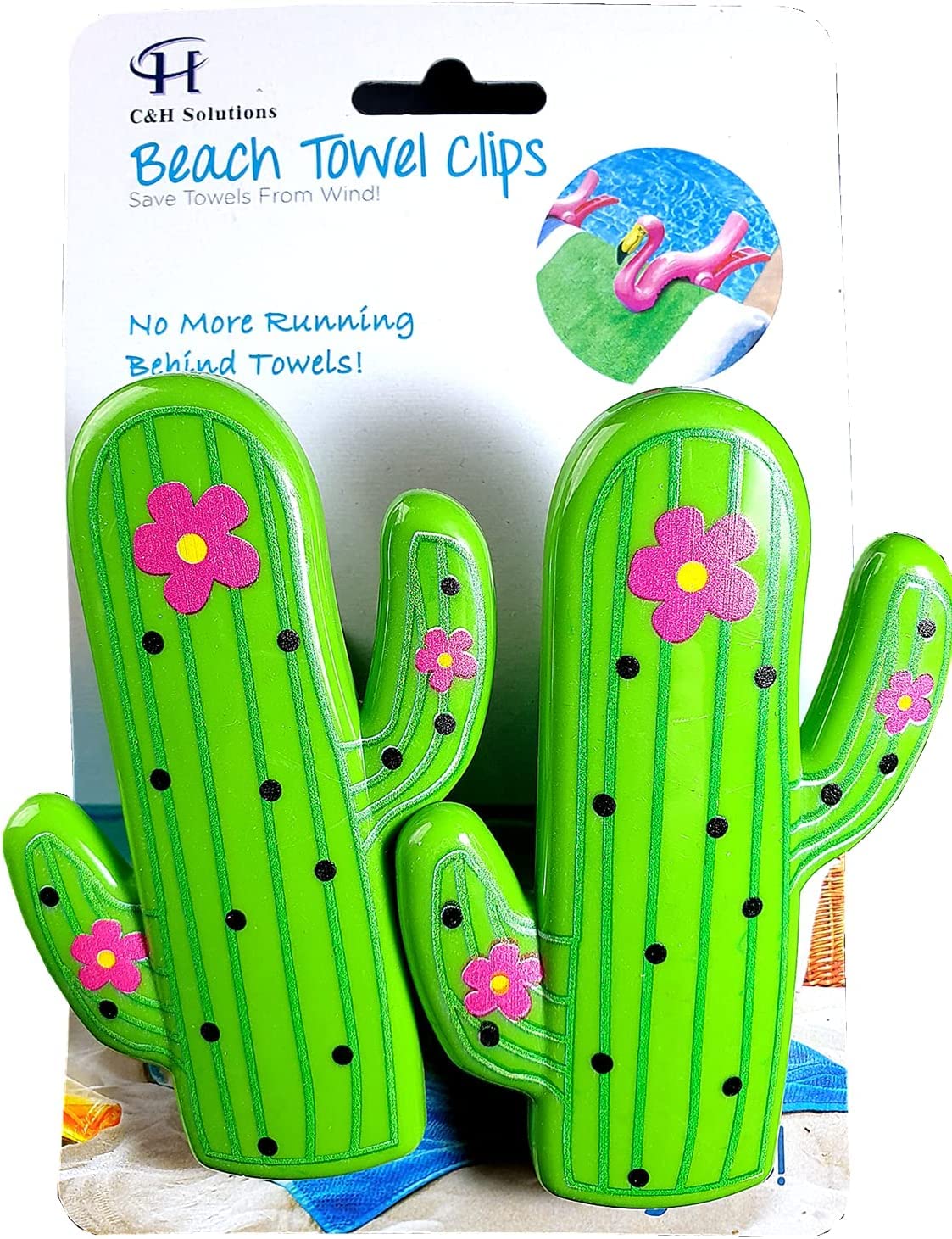 4 Pairs (8 Ct) Cactus Style Beach Towel Holders, Clips, Beach, Patio or Pool Accessories, Portable Towel Clips, Chip Clips, Secure Clips ( 4 Set Per Order )